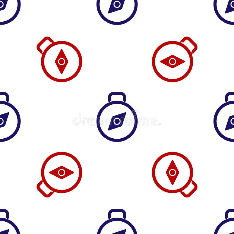 Blue and Red Compass Icon Isolated Seamless Pattern on White Background ...