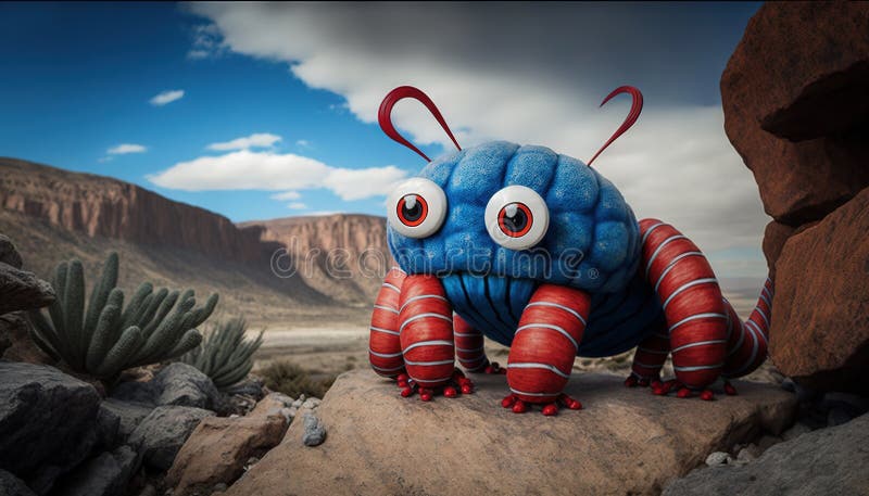 A Blue and Red Creature Sitting on Top of a Rock. Generative Ai Stock ...