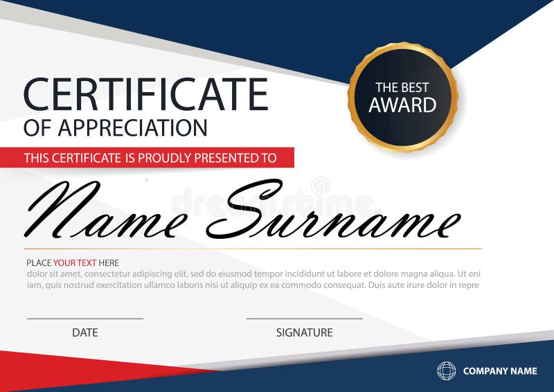 Blue Red Elegance Horizontal Certificate with Vector Illustration ...