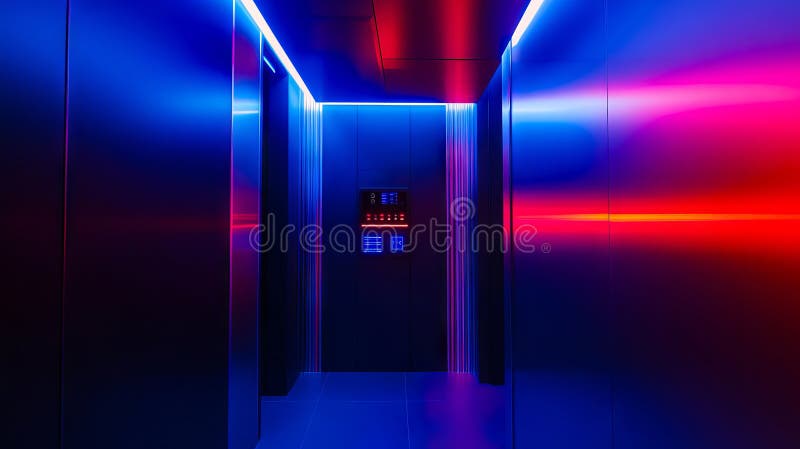 A Blue and Red Elevator in a Dark Room Stock Photo - Image of walls, dark: 334026190
