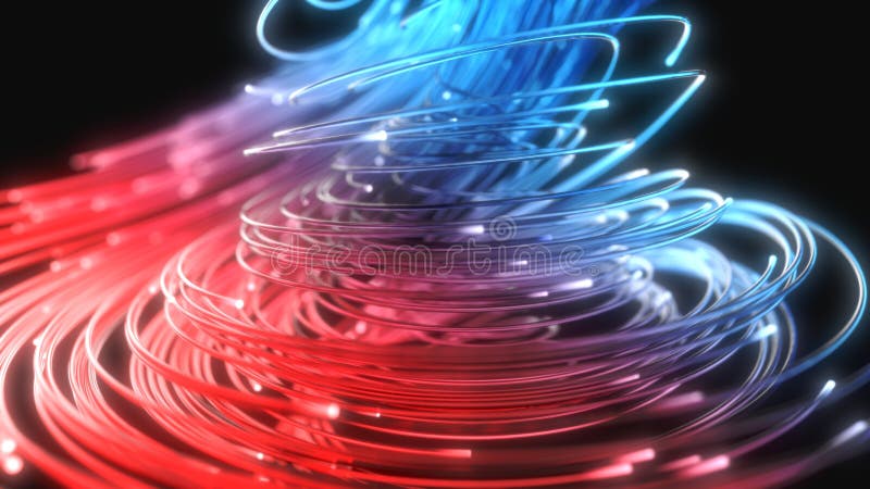 Blue and Red Fiber Optic Strings in Dark. 3d Illustration Stock ...