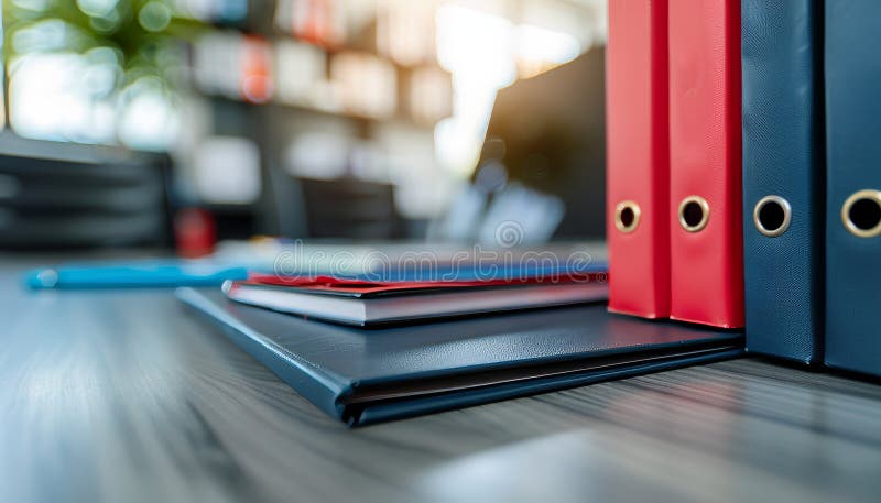 Blue and Red File Folders with Documents on Office Desk, Organization ...