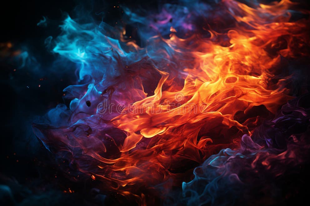 Blue and Red Fire on Dark Backdrop Stock Illustration - Illustration of ...