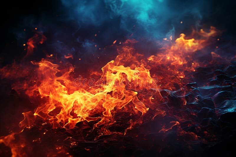 Blue and Red Fire on Dark Backdrop Stock Illustration - Illustration of ...
