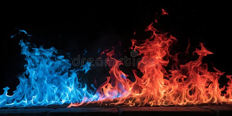 Blue and Red Fire Isolated on Black Background Stock Illustration ...