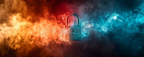 A Blue and Red Fire with a Lock on it by AI Generated Image Stock Image ...