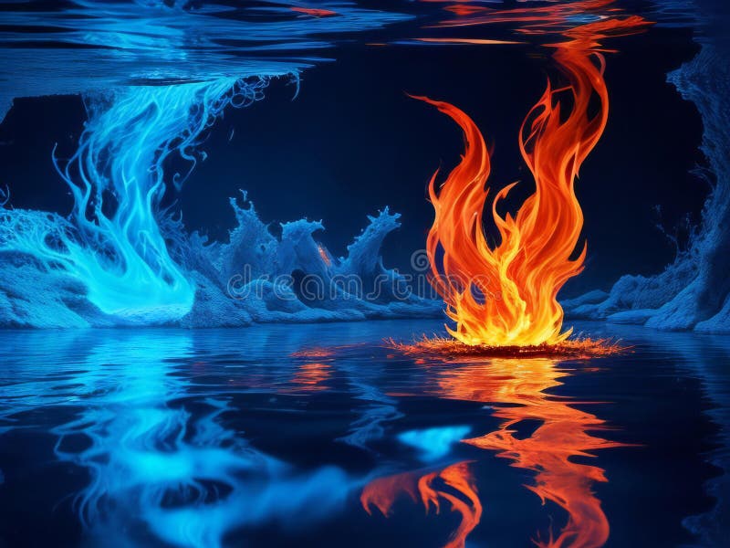Blue and Red Fire Waves 3D Background Backdrop Ice and Fire Meet Stock ...