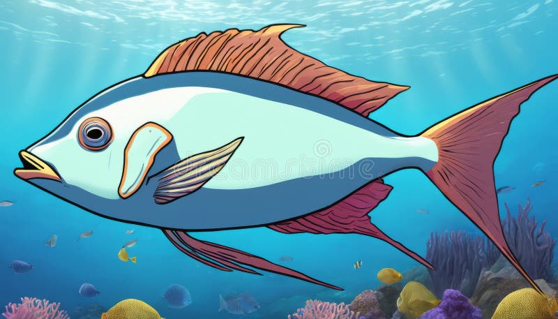 A Blue and Red Fish Swimming in the Ocean Stock Illustration ...