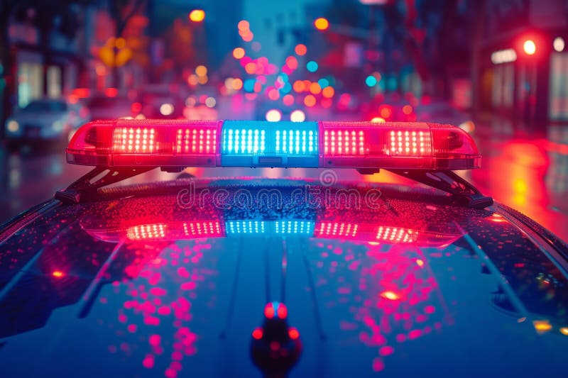 Blue Red Flashing Light of a Police Car Stock Photo - Image of night ...