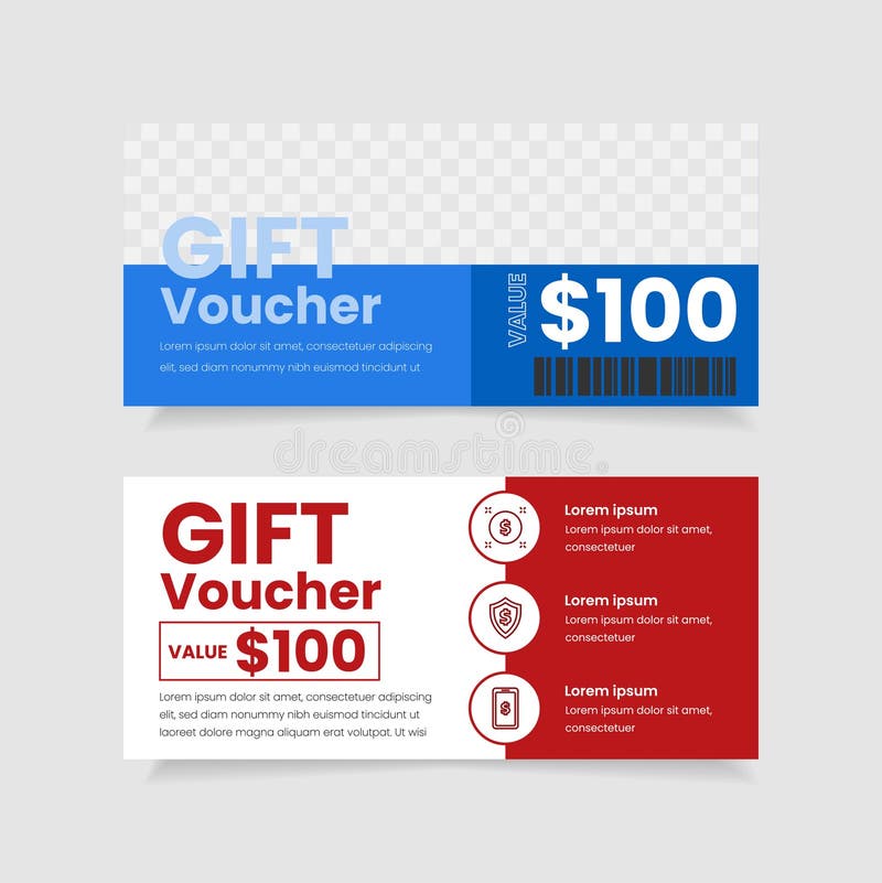 Blue and Red Gift Voucher Template Stock Vector - Illustration of event ...