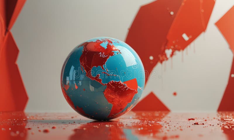 Blue and Red Globe on Table Stock Illustration - Illustration of floor ...
