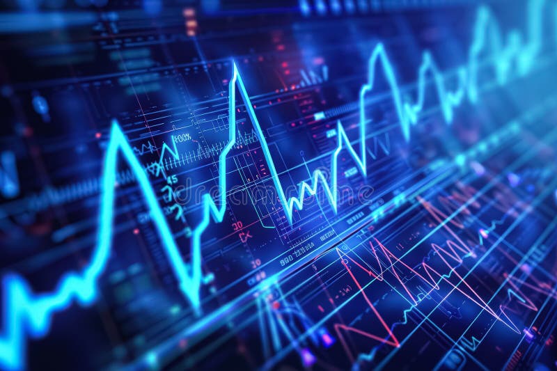 A Blue and Red Graph with a Lot of Numbers and Lines Stock Photo ...