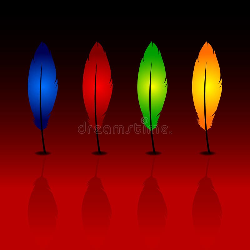 Blue, Red, Green, Orange Feathers with a Shadow Stock Vector ...