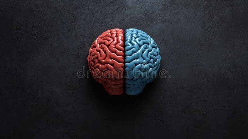 Blue and Red Halves of a Brain Representing Left and Right Brain ...