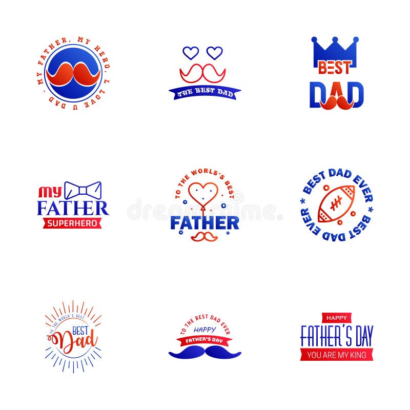 9 Blue And Red Happy Fathers Day Design Collection A Set Of Twelve Brown Colored Vintage Style