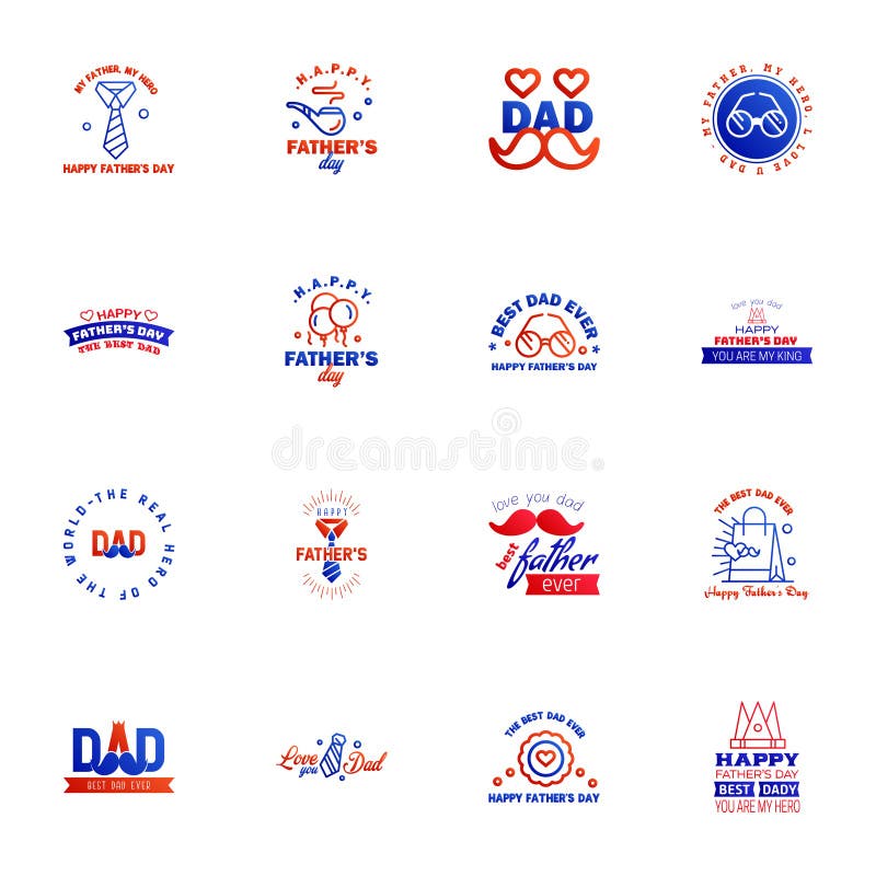 16 Blue And Red Happy Fathers Day Design Collection A Set Of Twelve Brown Colored Vintage