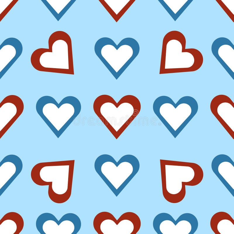 Blue and Red Heart Pattern with White Inside on Blue Background Stock ...
