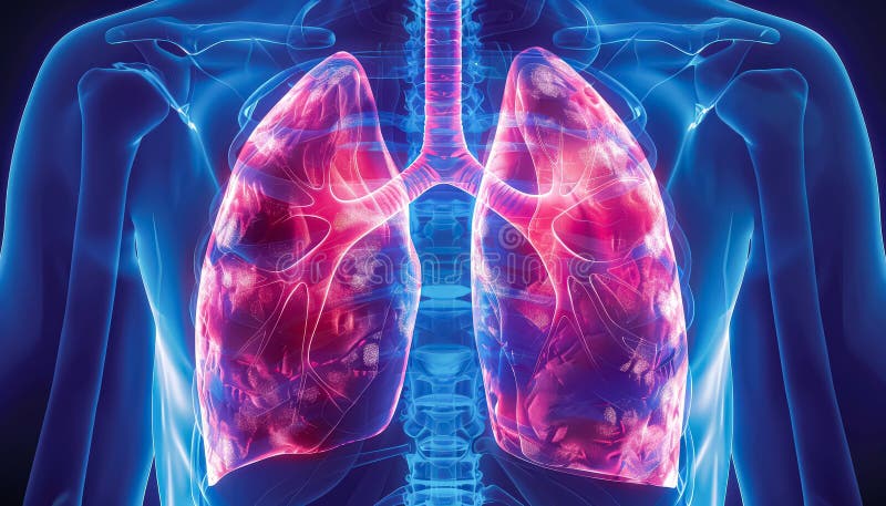 Blue and Red Human Body with a Red Lung. Stock Image - Image of ...
