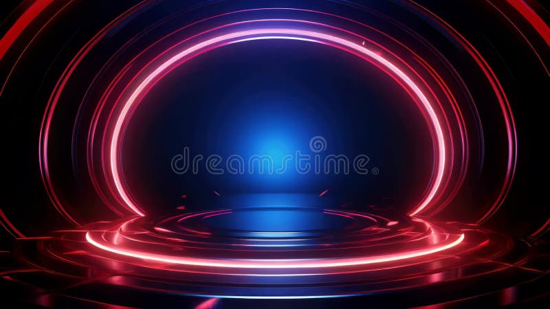 A Blue and Red Lighted Circular Stage with a Blue Background Stock ...