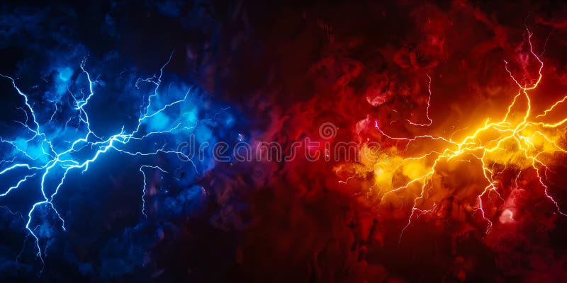 A Blue and Red Lightning Bolt on a Black Background Stock Photo - Image ...