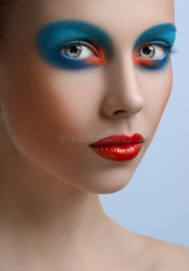 Blue Red Lips Women Makeup Beauty Stock Photo - Image of adult, lips ...