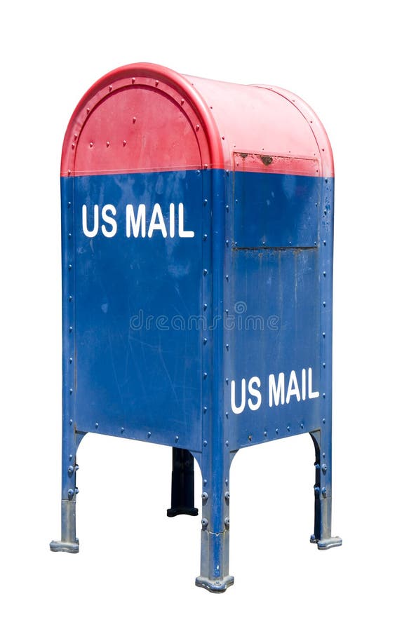 Blue and red mailbox stock photo. Image of text, isolated - 12174954