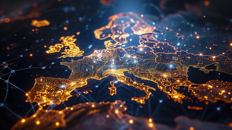 A Blue and Red Map of Europe with Many Dots Stock Photo - Image of ...