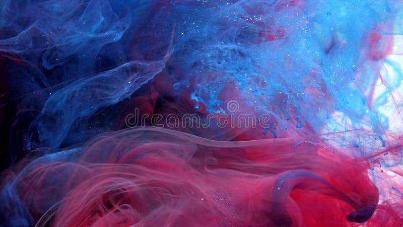 Blue and Red Mixing in Water on White Background, Slow Motion. Stock ...