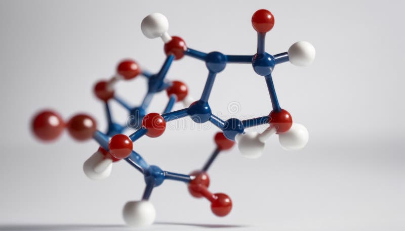 A Blue and Red Molecule with White Atoms Stock Illustration ...