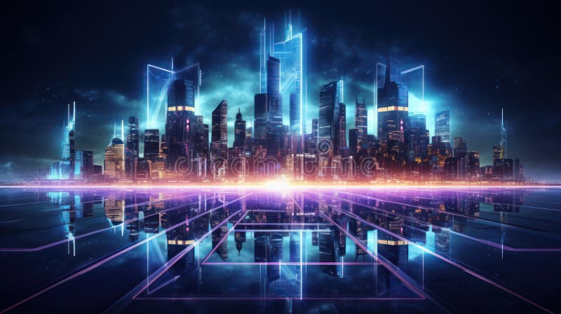 Blue Red Neon Light City Background Stock Image - Image of cityscape ...
