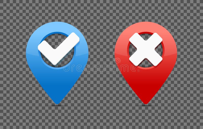 Blue and Red Pin for Maps and Navigation Systems. Right and Wrong ...
