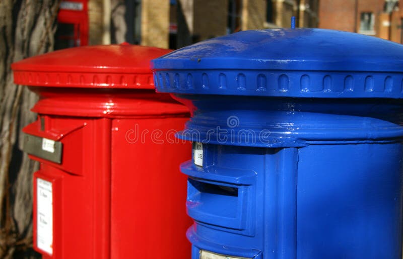 Blue and red post boxes stock image. Image of europe, boxes - 4357675