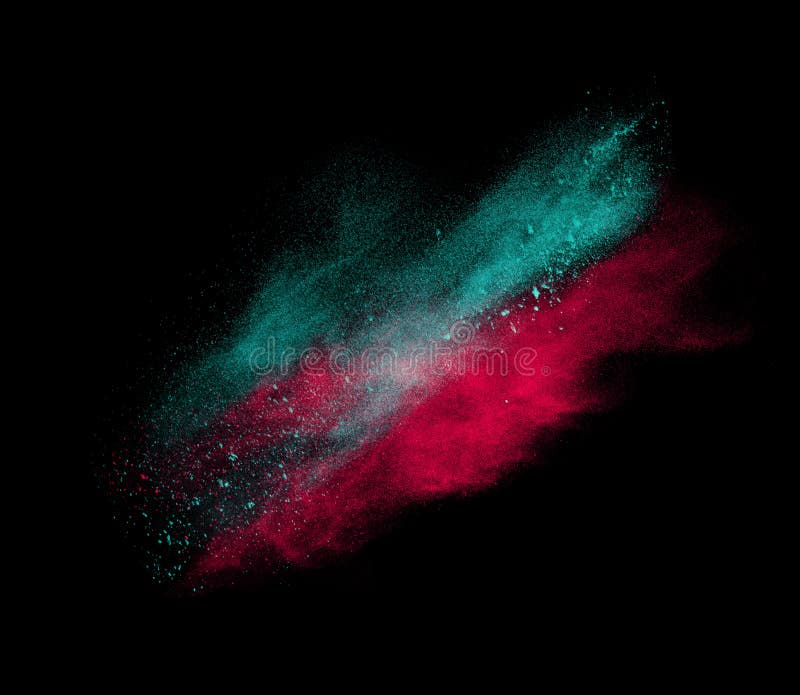 Blue and Red Powder Explosion Isolated on Black Stock Image - Image of ...