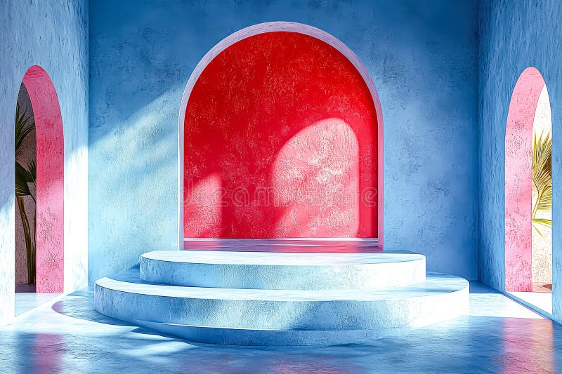 Blue and Red Room with a Red Archway Stock Photo - Image of design ...