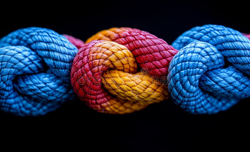 A Blue and Red Rope is Tied in a Knot Stock Photo - Image of together ...