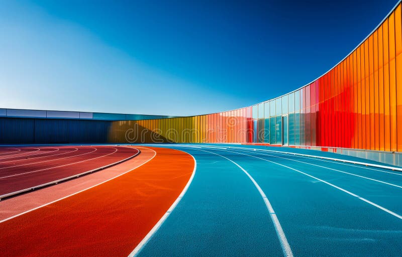 Blue and Red Running Track in Stadium Stock Image - Image of white ...