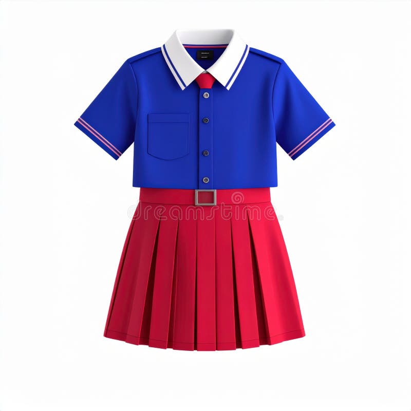 Blue and Red School Uniform with Pleated Skirt Stock Illustration ...