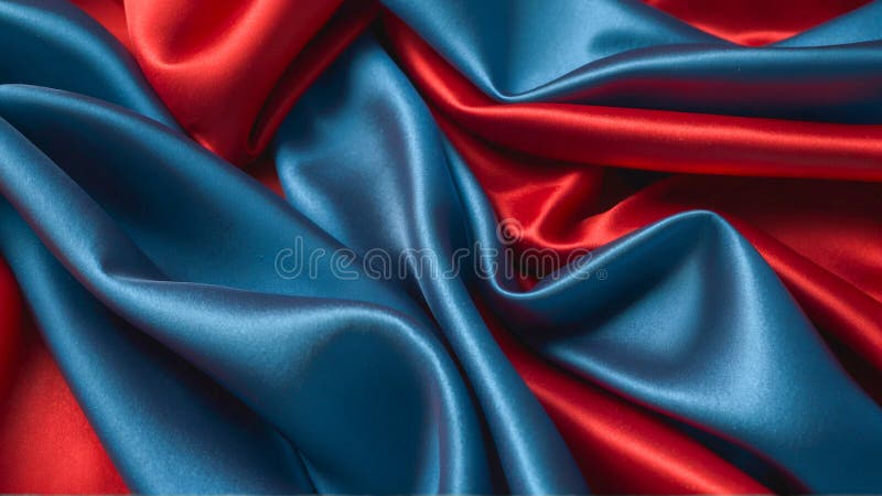 Blue and Red Silk Satin Fabric Background. Highly Detailed and Wavy Two ...