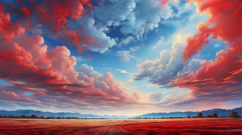 Blue and Red Sky with Clouds in Day Time. There is a Glitter of Light Reflect on the Background ...