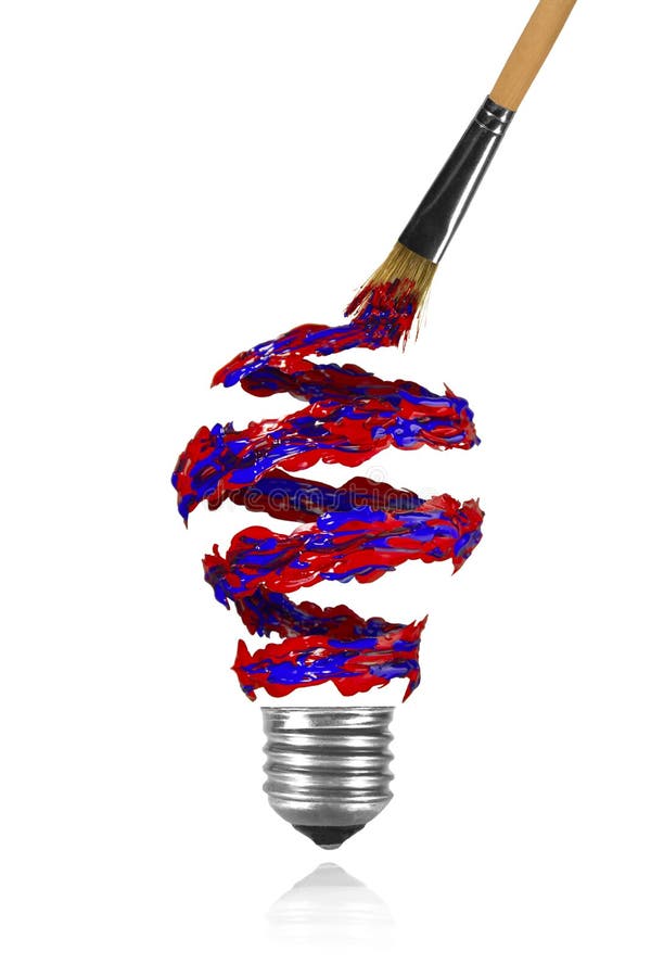 Blue Red Spiral Paint Trace and Paintbrush Made Light Bulb Stock ...