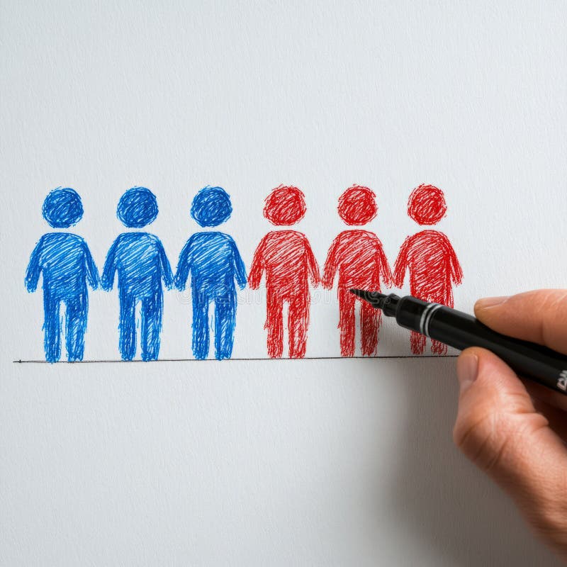 Blue and Red Stick Figures Hand-drawn in a Teamwork Concept. Stock ...