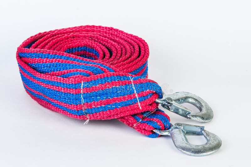 Blue/red Towing Rope with Metal Hooks Isolated Stock Photo - Image of ...