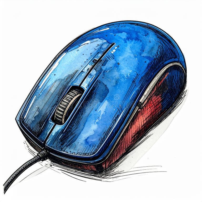 Blue and Red Watercolor Computer Mouse Illustration Stock Illustration ...