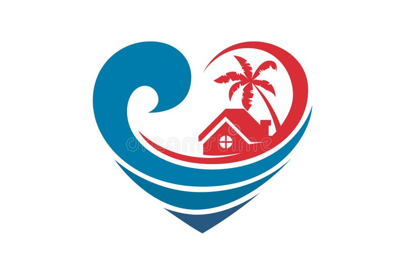 Blue and Red Wave Island Resort Logo Design Stock Vector - Illustration ...