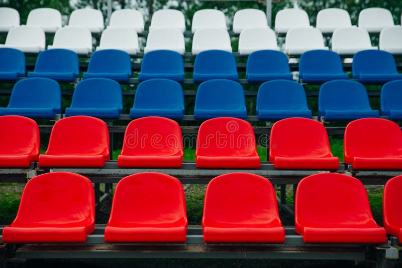 Blue Red White Seats on Stadium Close Up Stock Photo - Image of ...