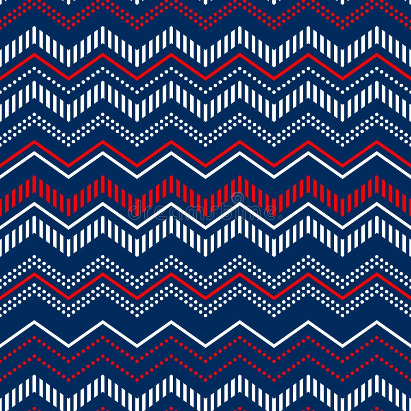 Blue Red and White Textured Chevron Ornament Geometric Abstract ...