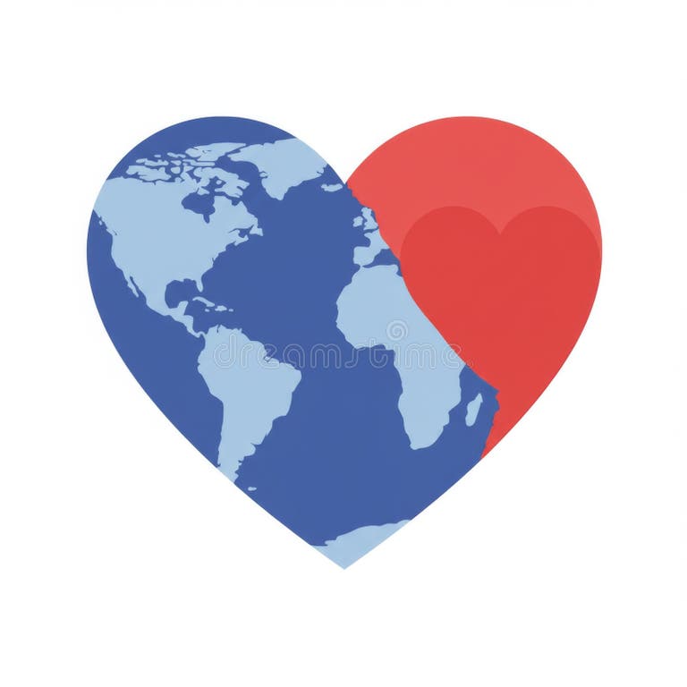Blue and Red World Map Heart Shape Illustration Stock Illustration ...