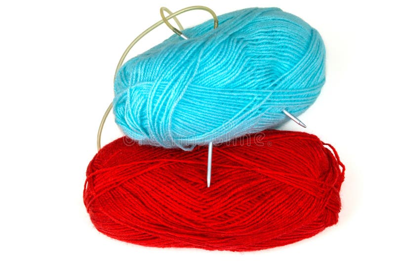 Blue and Red Yarn. Isolation. Stock Image - Image of blue, handmade ...