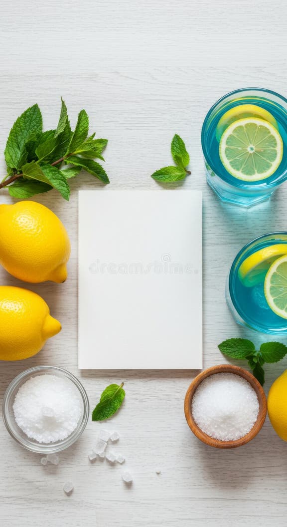 Blue Refreshing Drink Recipe with Lemon and Mint Stock Illustration ...