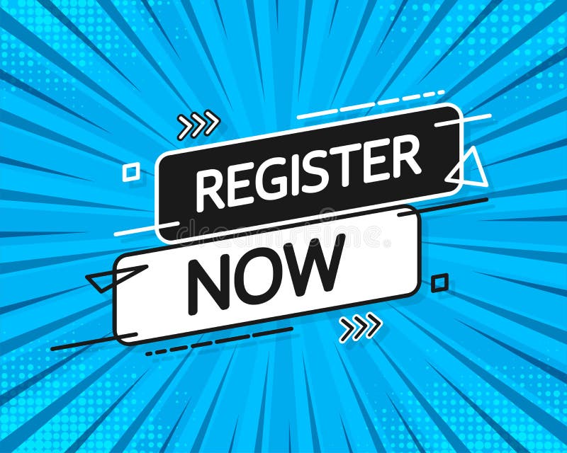 Blue Register Now Label in Modern Style on Blue Background. Banner ...